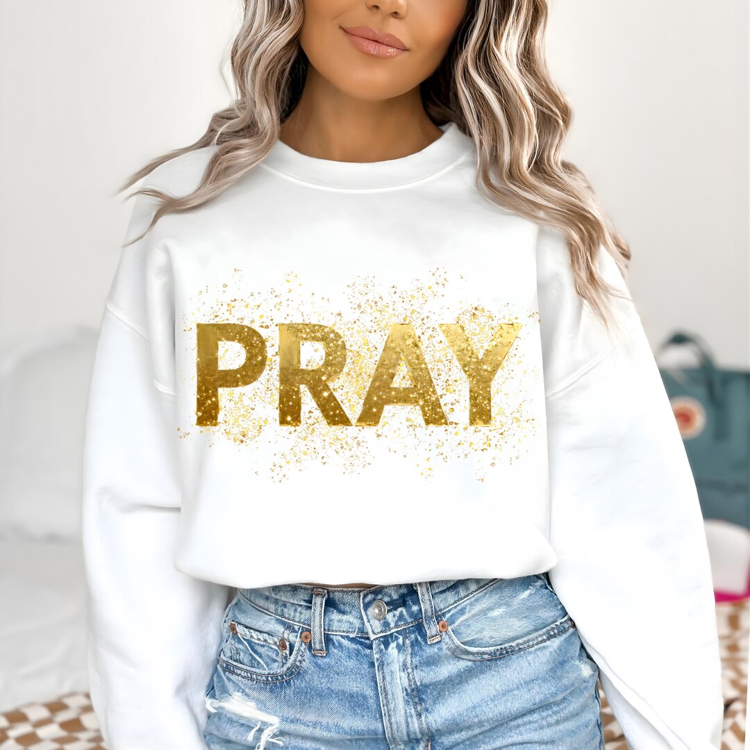 Gold Pray PNG ~ Christian Design ~ Faux Glitter ~ Hand Painted Style ...