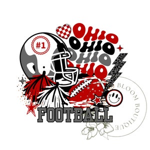 Preppy Ohio Football PNG ~ Game Day PNG ~ Red and Gray ~ Retro ~ Ohio ...
