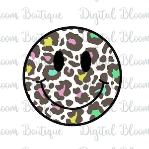 Retro Leopard Smiley Face PNG ~ DTF ~ Digital Preppy Smiley Face PNG ...