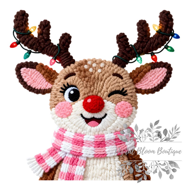Latch Hook Yarn Red Nose Reindeer PNG ~ Preppy Reindeer PNG ~ Crochet ...