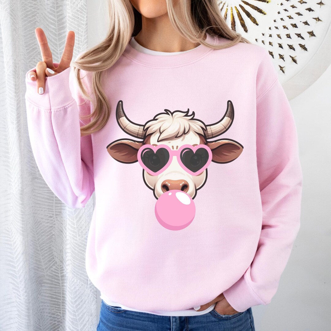 Preppy Longhorn Cow Mascot PNG ~ Pink Heart Glasses ~ Cute Longhorn Cow ...