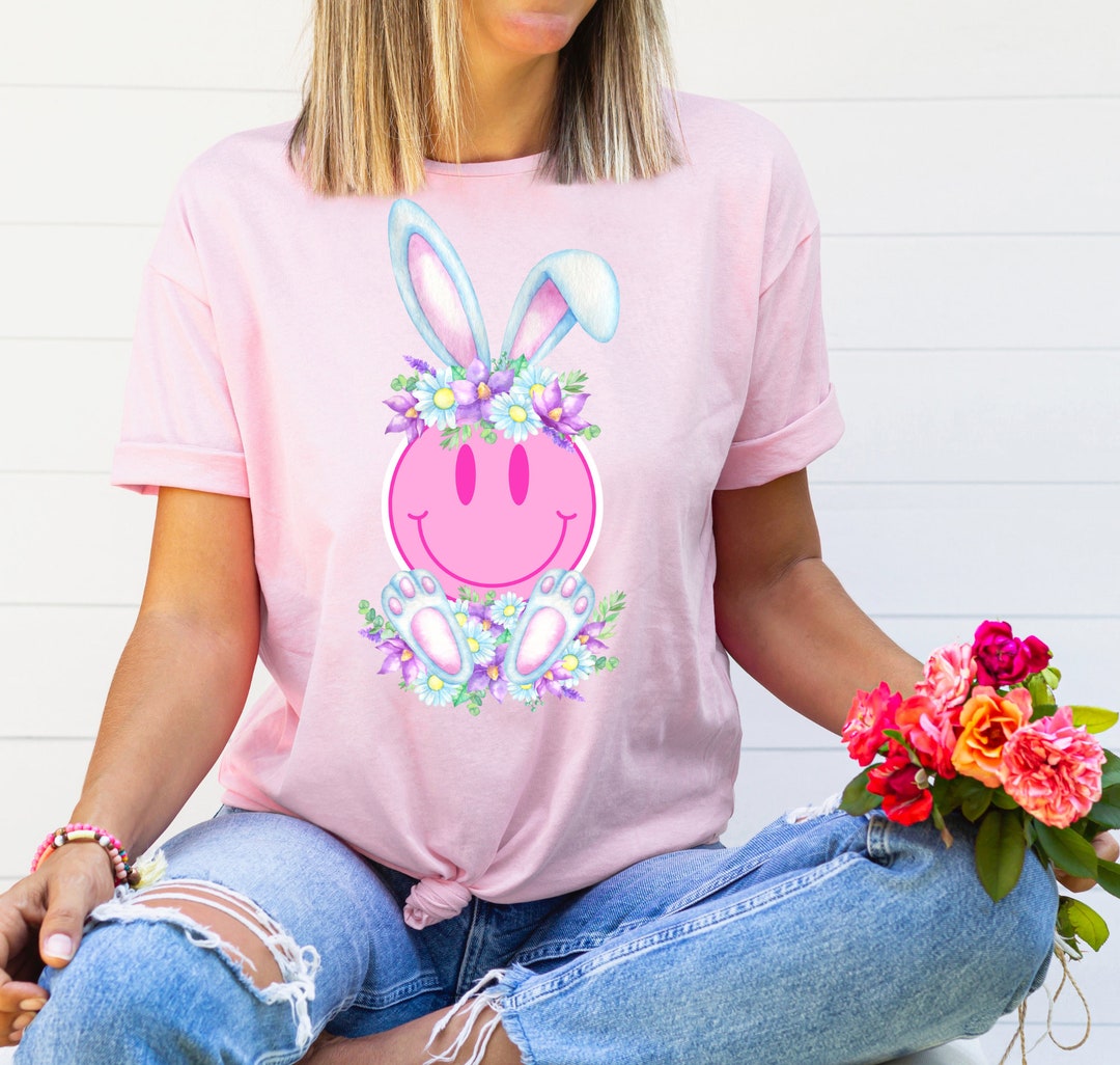 Smiley Face Bunny PNG Bunny Ears PNG Digital Trendy Easter Bunny Preppy ...