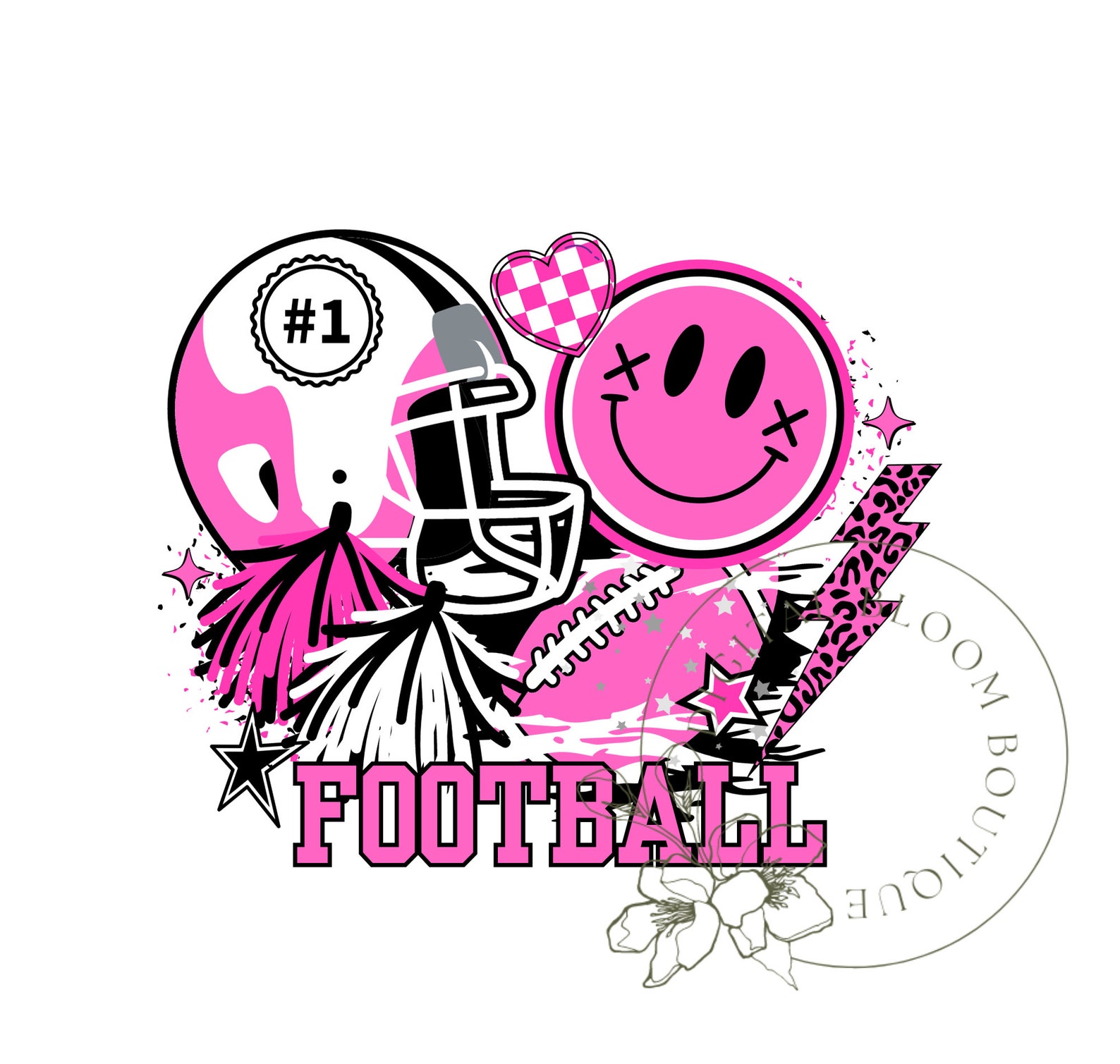 Preppy Pink Football PNG ~ Game Day ~ Hot Pink ~ Football Sublimation ...