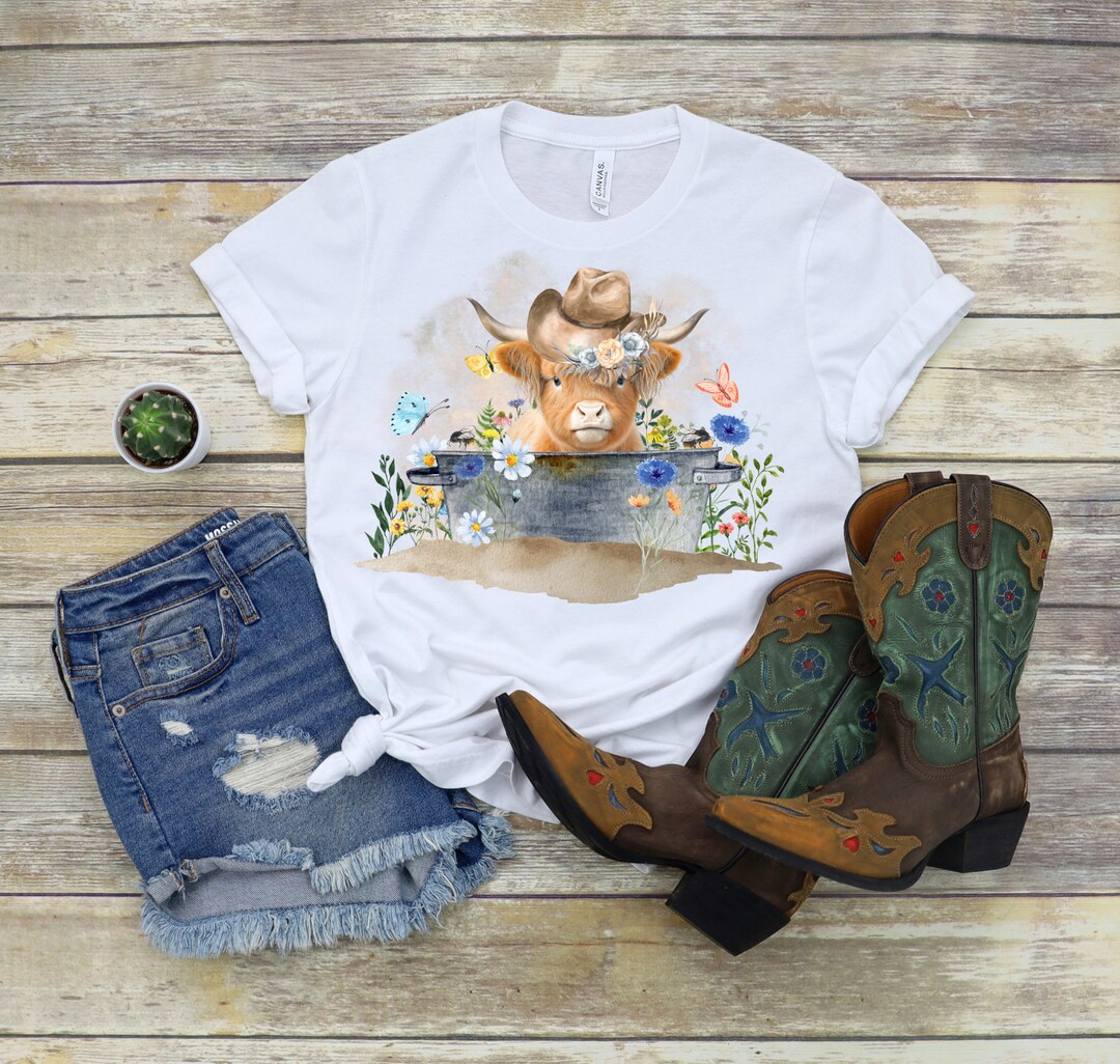 Highland Longhaired Cow PNG ~ Metal Tub PNG ~ Cute Cow Sublimation ...