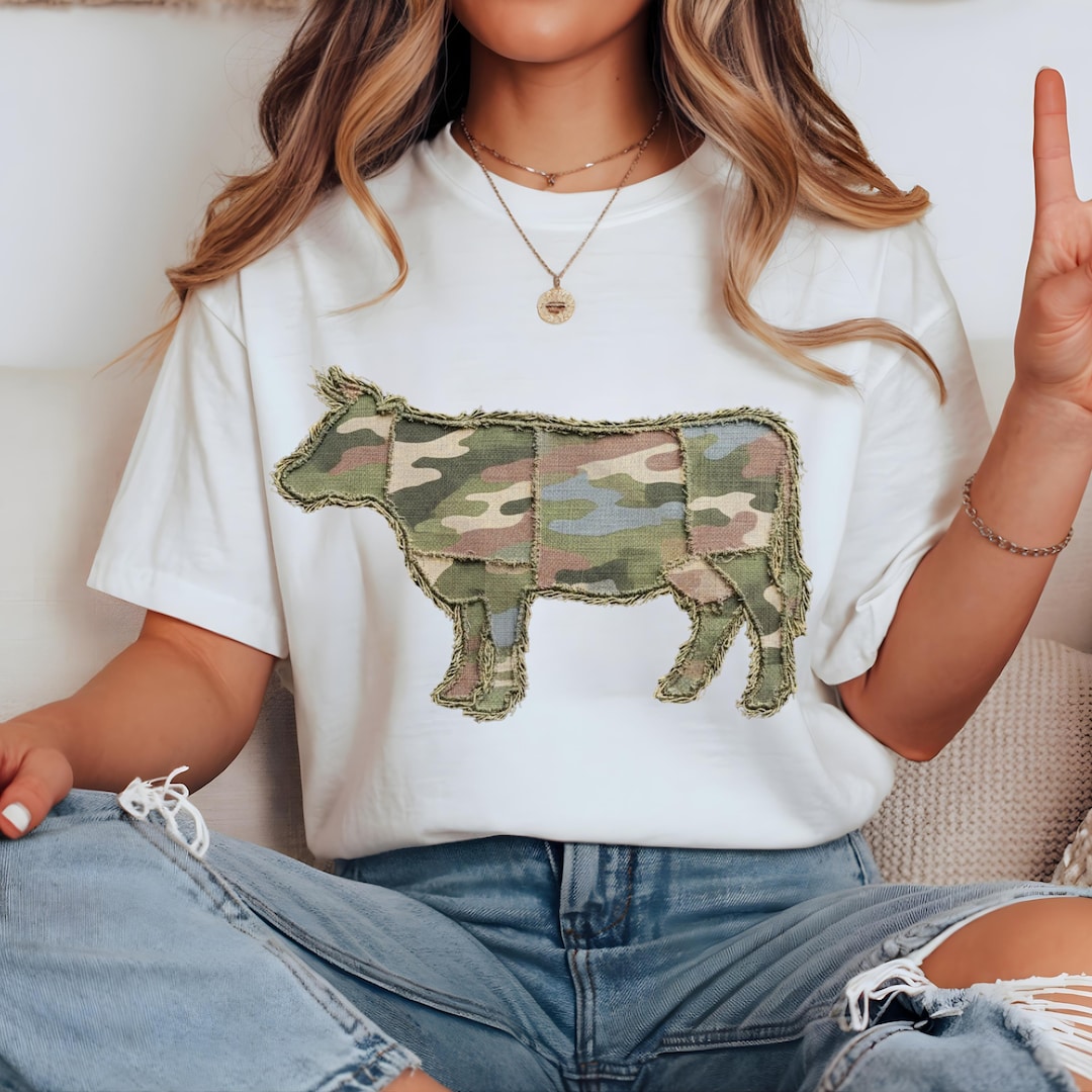 Camouflage Cow PNG ~ Patchwork Cow Shirt ~ Camo Cow ~ Cottage Core ...