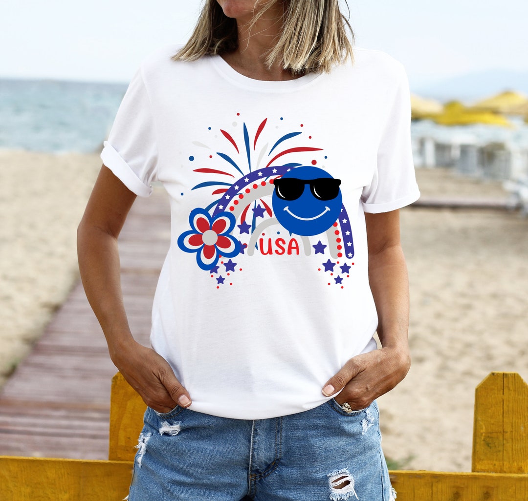 Retro 4th of July PNG ~ Preppy Sublimation for Shirt ~ Smiley Face PNG ...