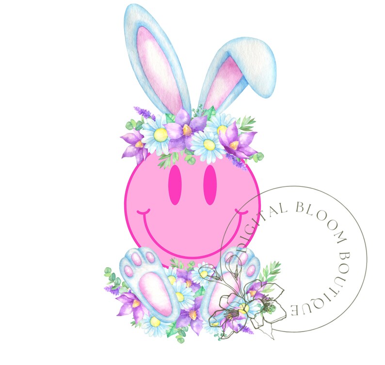 Smiley Face Bunny PNG Bunny Ears PNG Digital Trendy Easter - Etsy