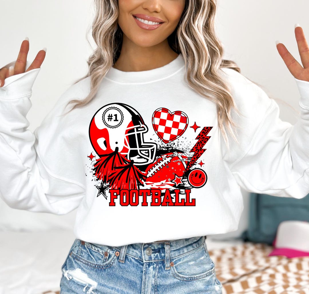 Preppy Football PNG ~ Game Day Football PNG ~ Red and Black ~ Retro ...