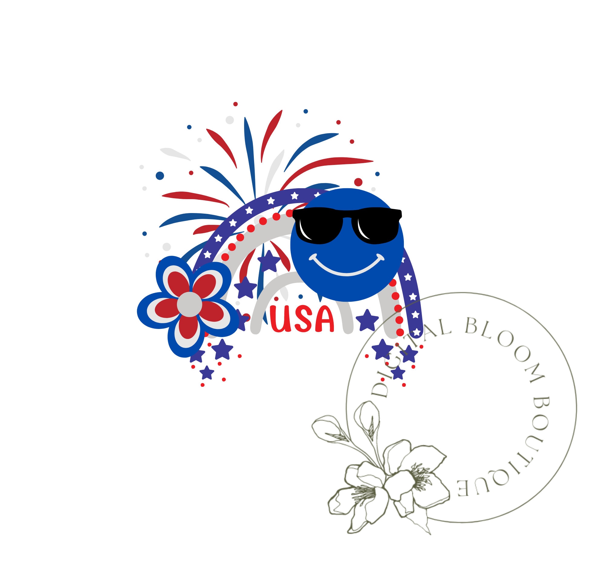 Retro 4th of July PNG ~ Preppy Sublimation for Shirt ~ Smiley Face PNG ...