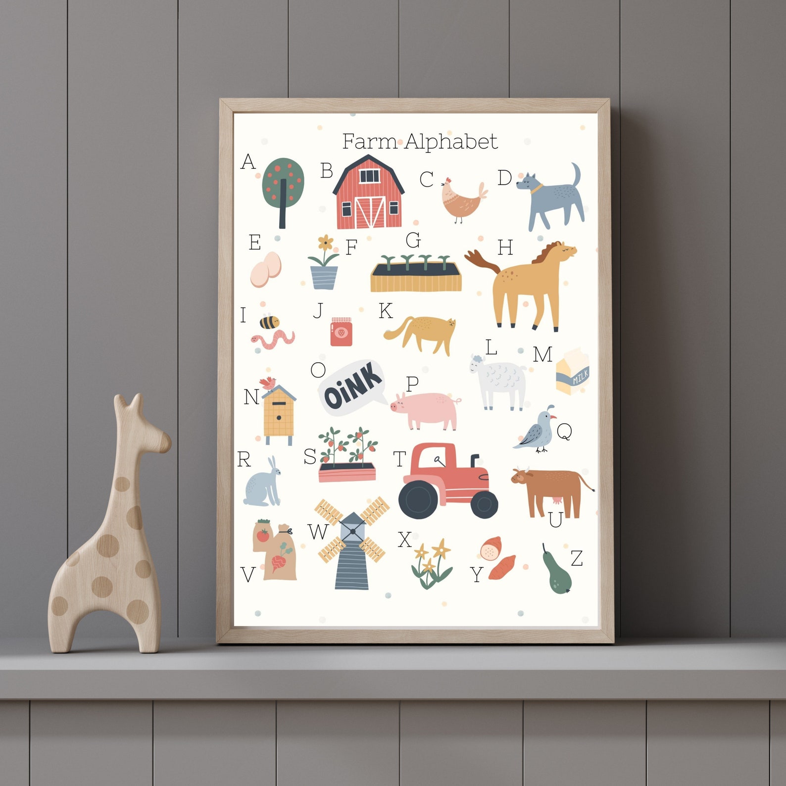 Farm Alphabet Wall Art, Farm Digital Download Printable, Educational ...