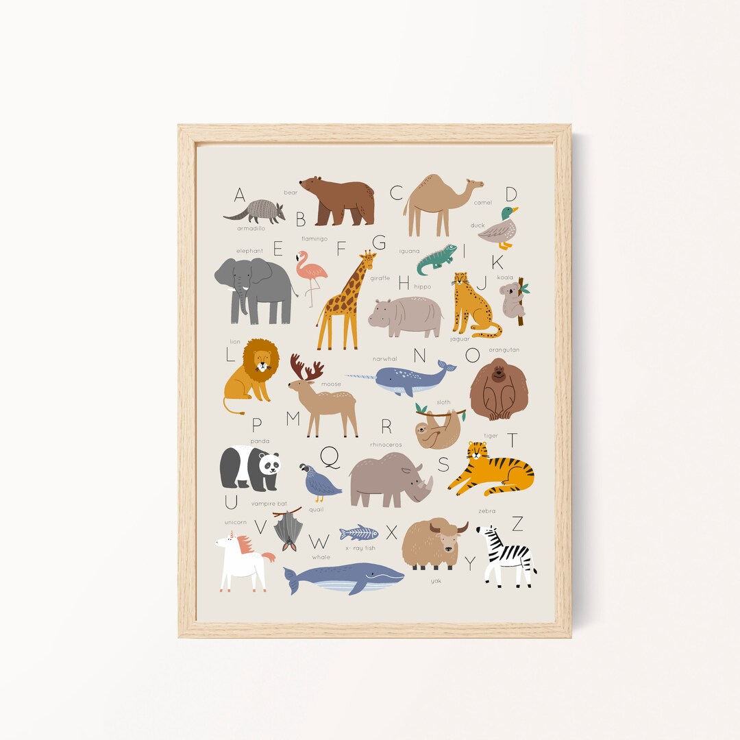 Animal Alphabet Wall Art, Nursery Digital Download Art, Educational ...