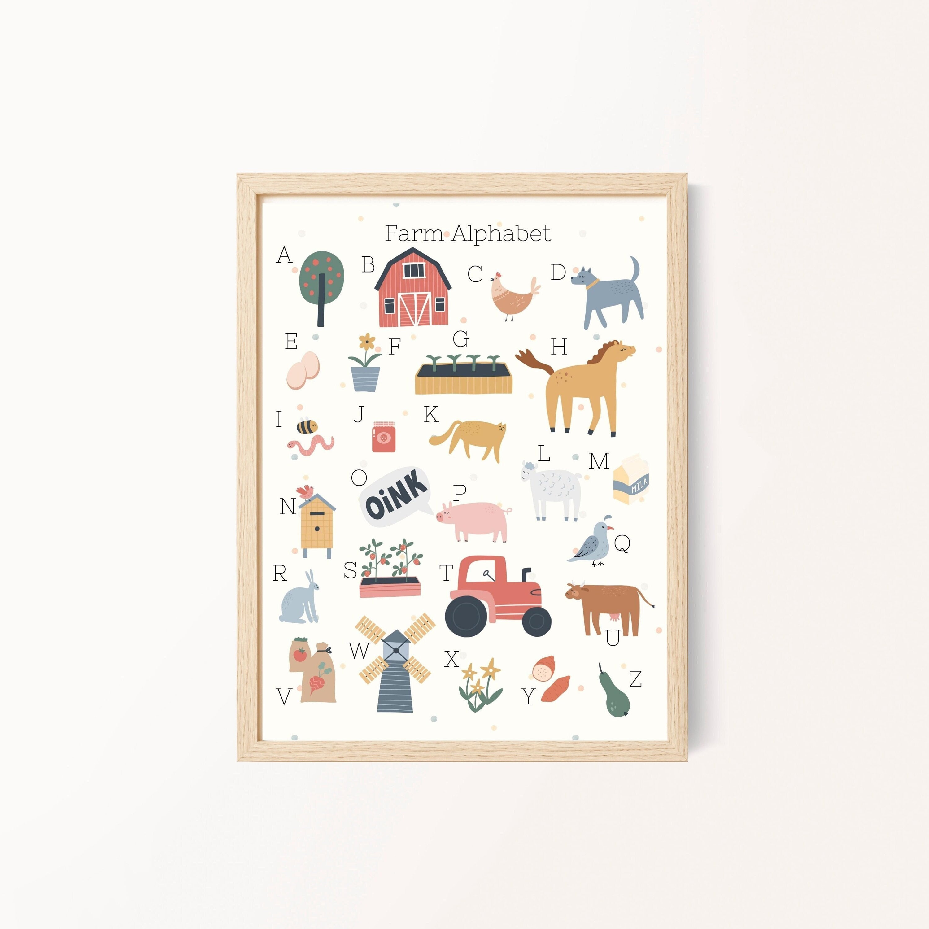 Farm Alphabet Wall Art, Farm Digital Download Printable, Educational ...