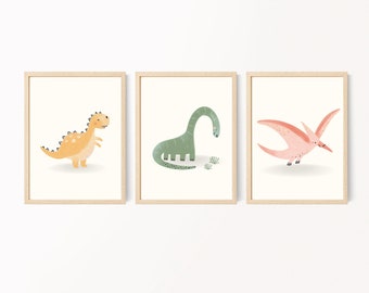 Set of 2 Dino Wall Art, Rainbow Flower Dinosaur Printable, Kids Room ...