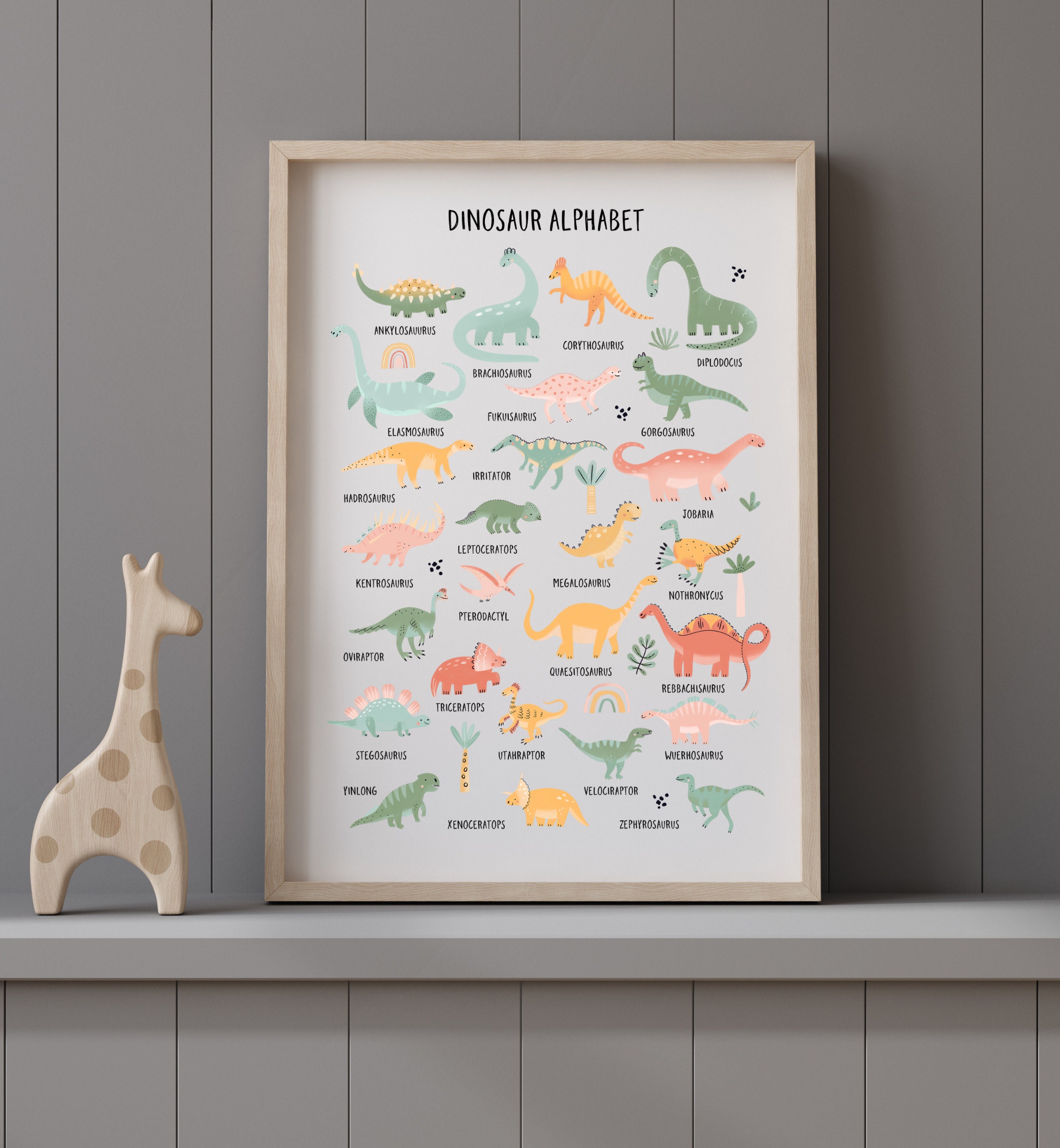 Dinosaur Alphabet Wall Art Dino Digital Download Printable - Etsy