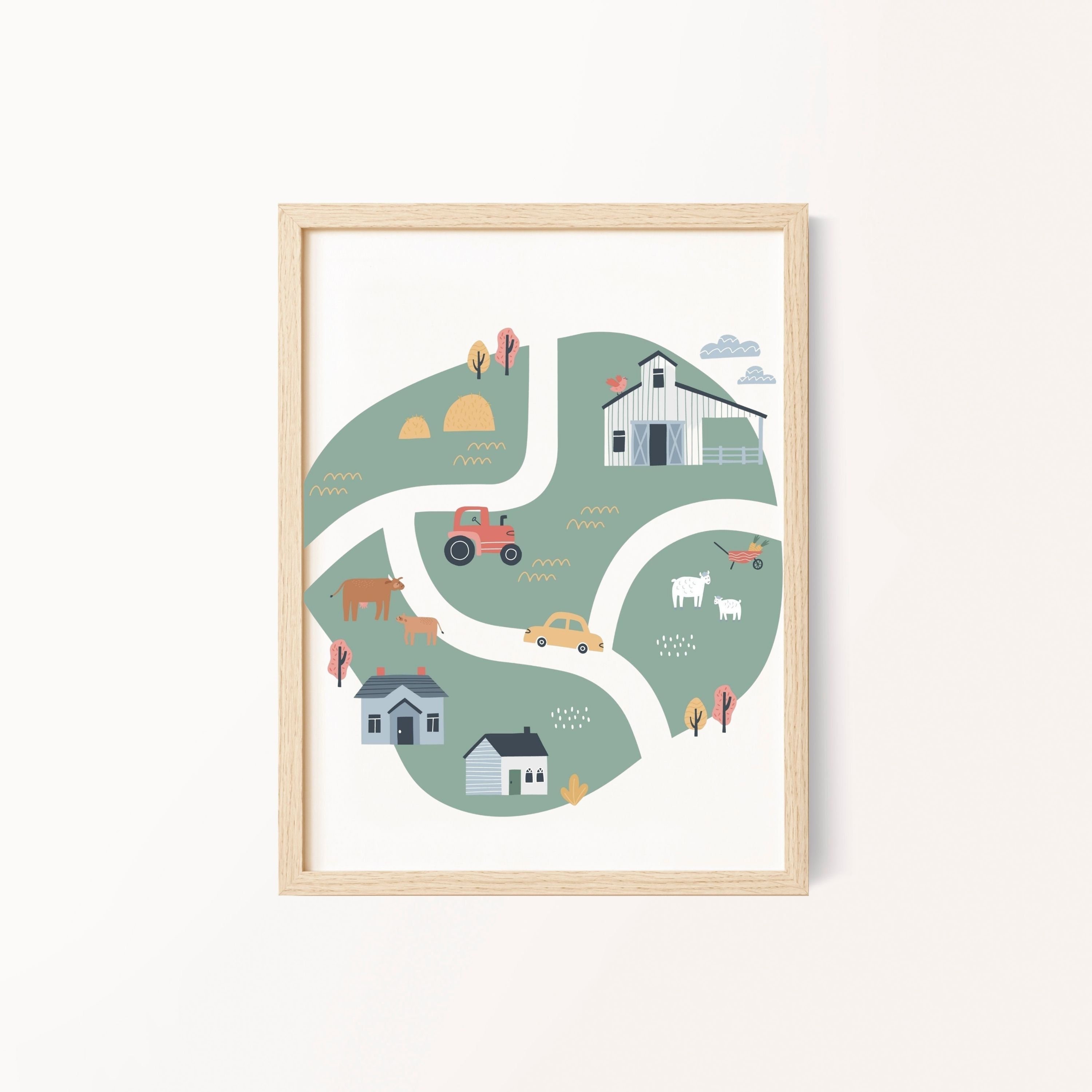 Kids Map Print, Farm Road Map, Farm Nursery Decor, Green Wall Art ...