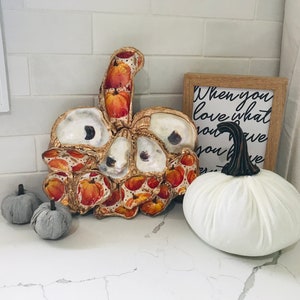Oyster Shell Pumpkin Fall Decor Unique Coastal Decoupage Orange ...