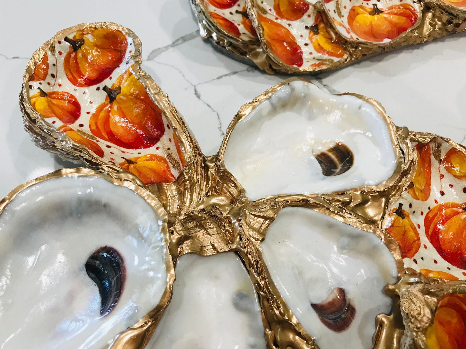 Oyster Shell Pumpkin Fall Decor Unique Coastal Decoupage Orange ...