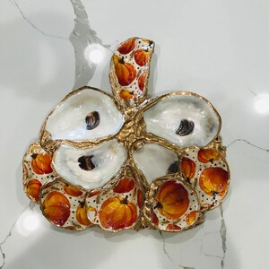 Oyster Shell Pumpkin Fall Decor Unique Coastal Decoupage Orange ...