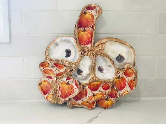 Oyster Shell Pumpkin Fall Decor Unique Coastal Decoupage - Etsy