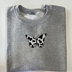Cow Print Butterfly Embroidered Sweatshirt - Etsy