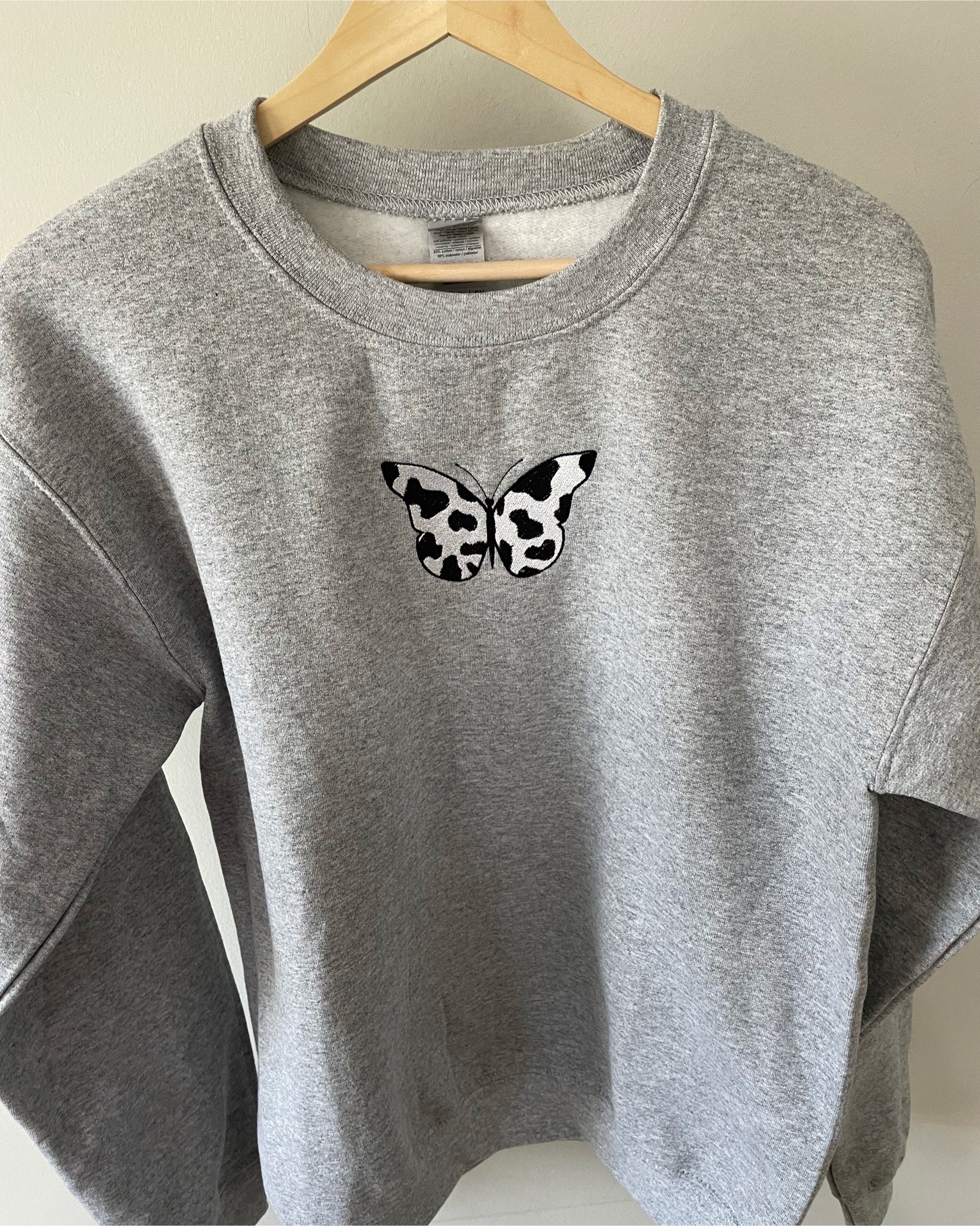 Cow Print Butterfly Embroidered Sweatshirt - Etsy