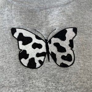 Cow Print Butterfly Embroidered Sweatshirt - Etsy