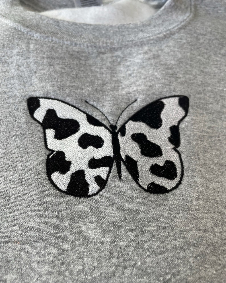 Cow Print Butterfly Embroidered Sweatshirt - Etsy