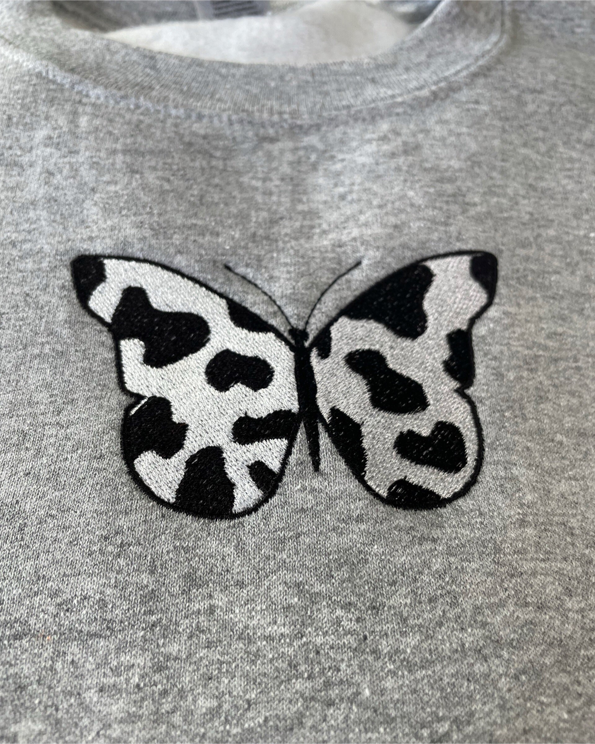 Cow Print Butterfly Embroidered Sweatshirt - Etsy