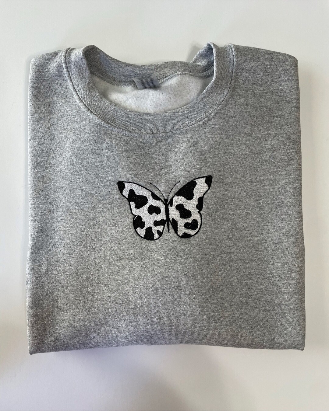 Cow Print Butterfly Embroidered Sweatshirt - Etsy