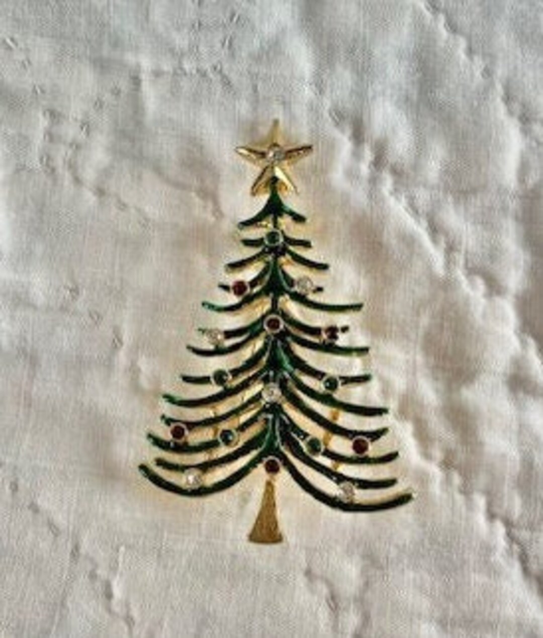 Vintage 1990's Green Enameled Christmas Tree Pin With 16 Rhinestones ...