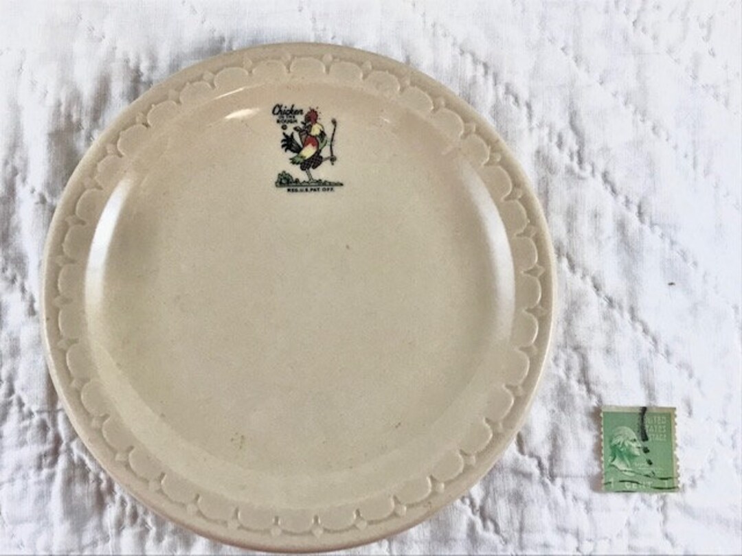 Vintage 1940s Chicken in the Rough Pie Plate: Restaurant China, Rooster ...
