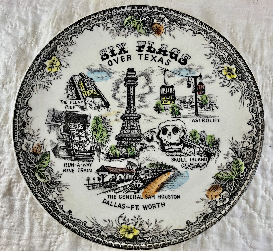 Vintage Six Flags Over Texas Souvenir Plate: 1960s Oil Derrick - Etsy
