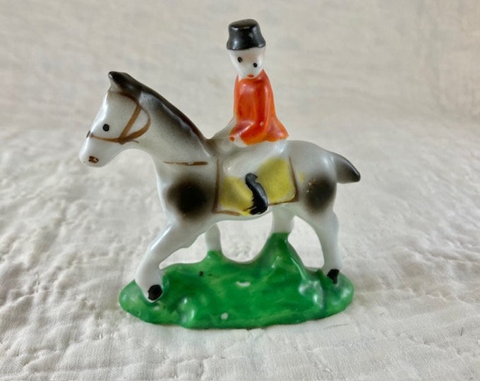 Vintage 1950's Fox Hunt Rider on Horse With Orange Jacket and Black Hat ...