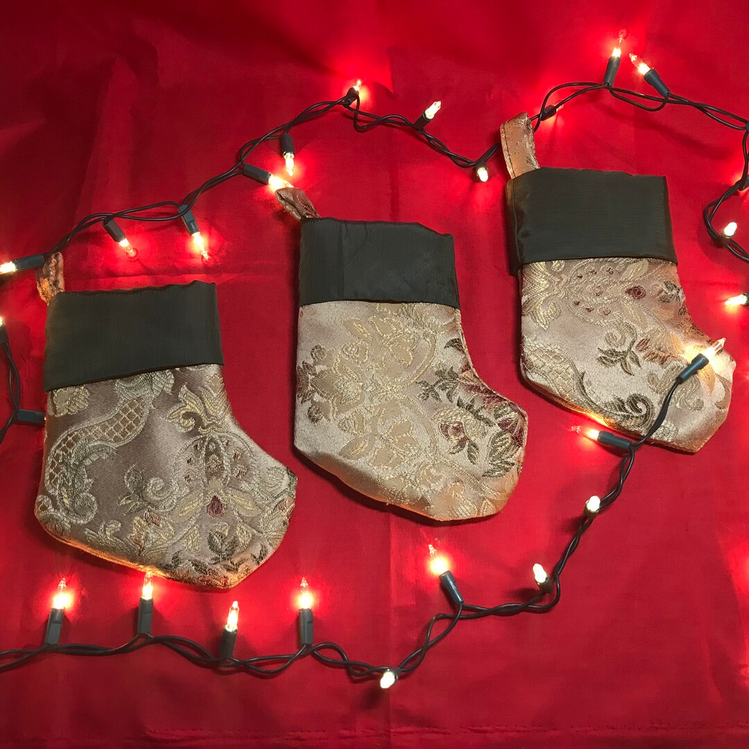 Mini Golden Stocking, Christmas Stocking, Fireplace Decor, Holiday Gift ...