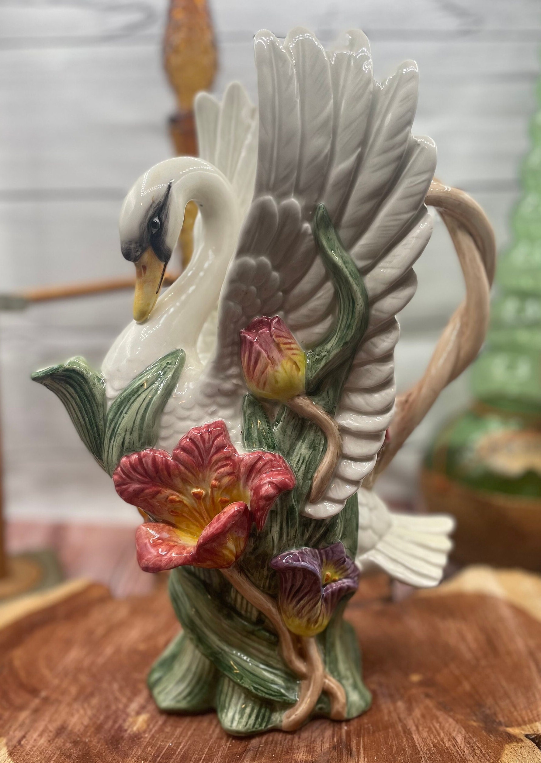 Vintage Handpainted Porcelain Floral Fitz & Floyd Swan Classics ...