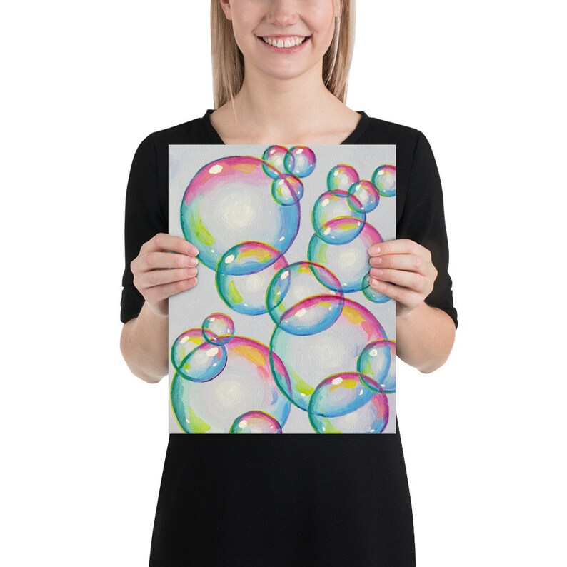 Bubble Wall Art Print of Original Oil Painting Unframed Gray, Pink ...