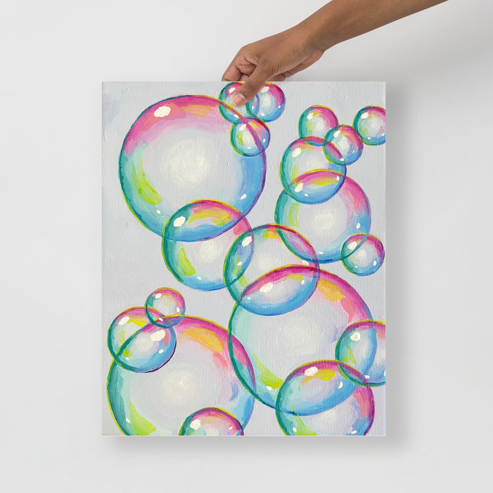 Bubble Wall Art Print of Original Oil Painting Unframed Gray, Pink ...