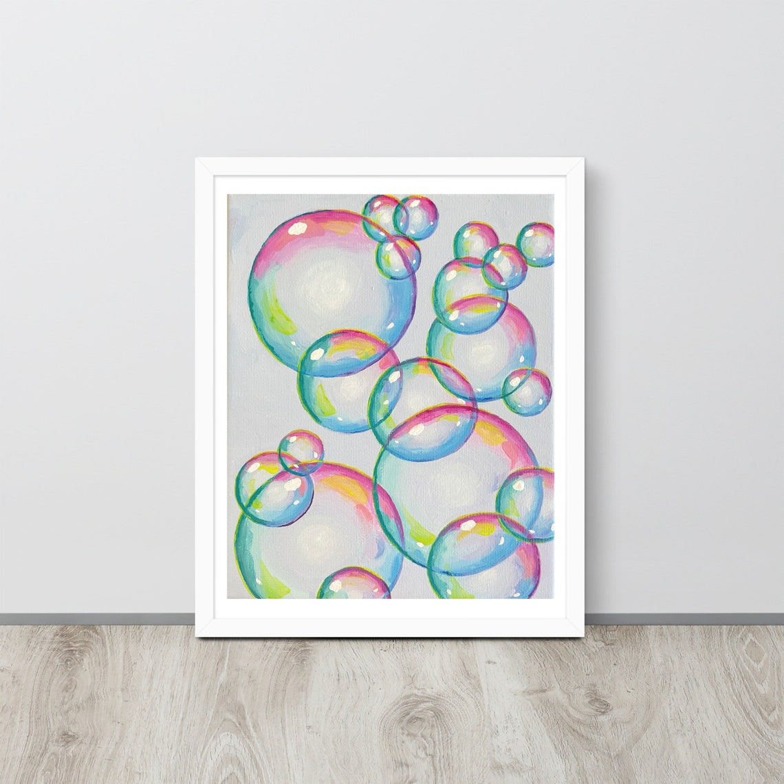 Bubble Wall Art Print of Original Oil Painting Unframed Gray, Pink ...