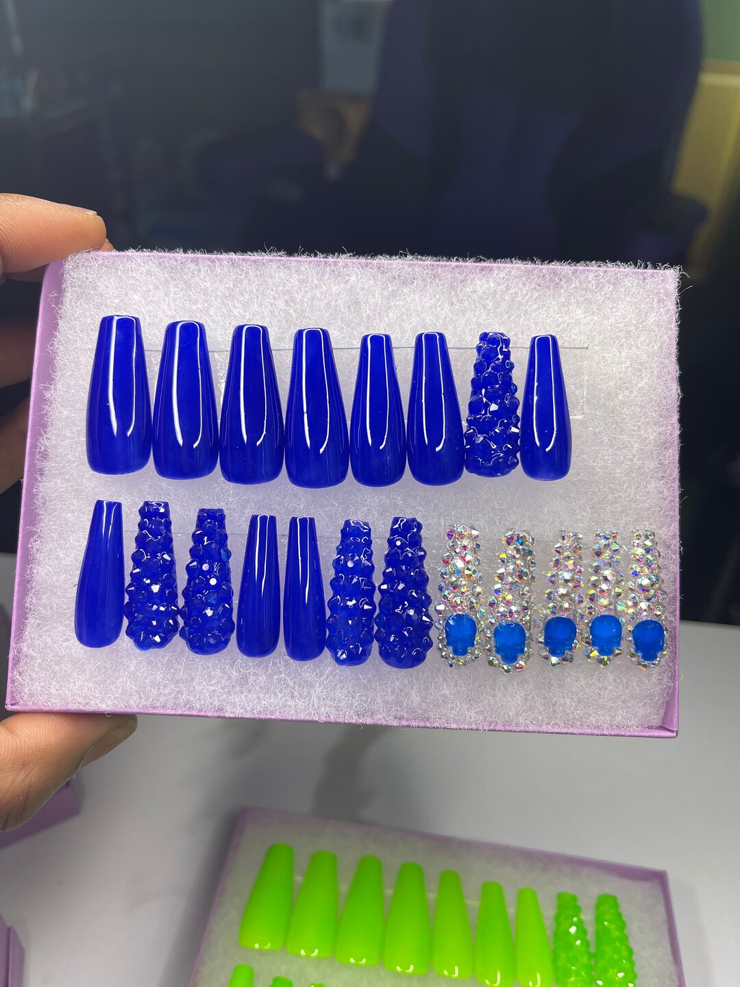 Long Coffin Blue 20 Nail Set Ready to Ship Next Day - Etsy