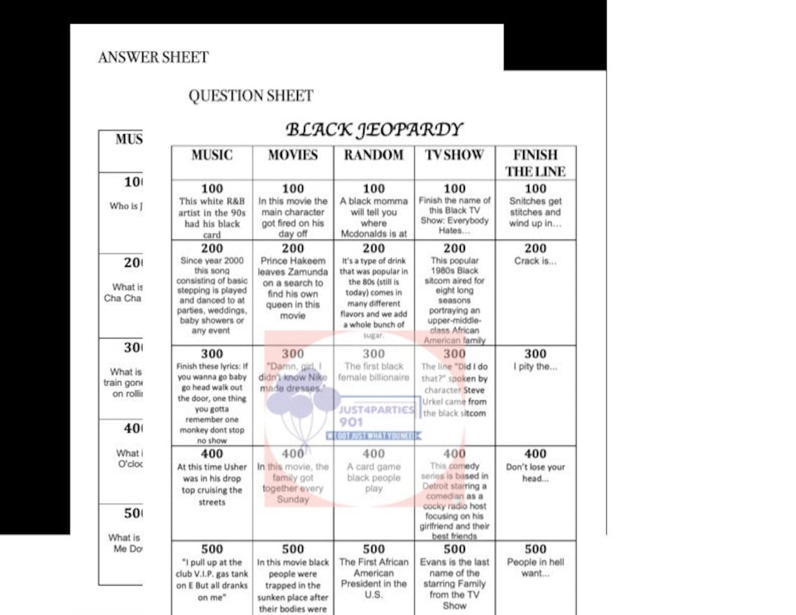 Black Jeopardy Questions & Answers (digital) - Etsy