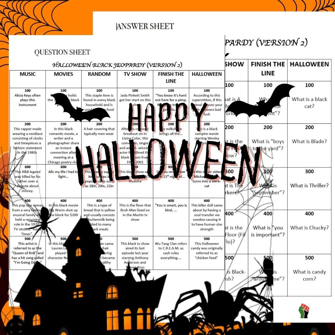 Black Jeopardy Questions & Answers Version 2 W/ Halloween (digital) - Etsy