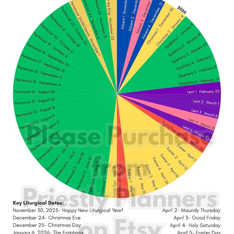 Printable Liturgical Calendar Catholic 2026 - Etsy