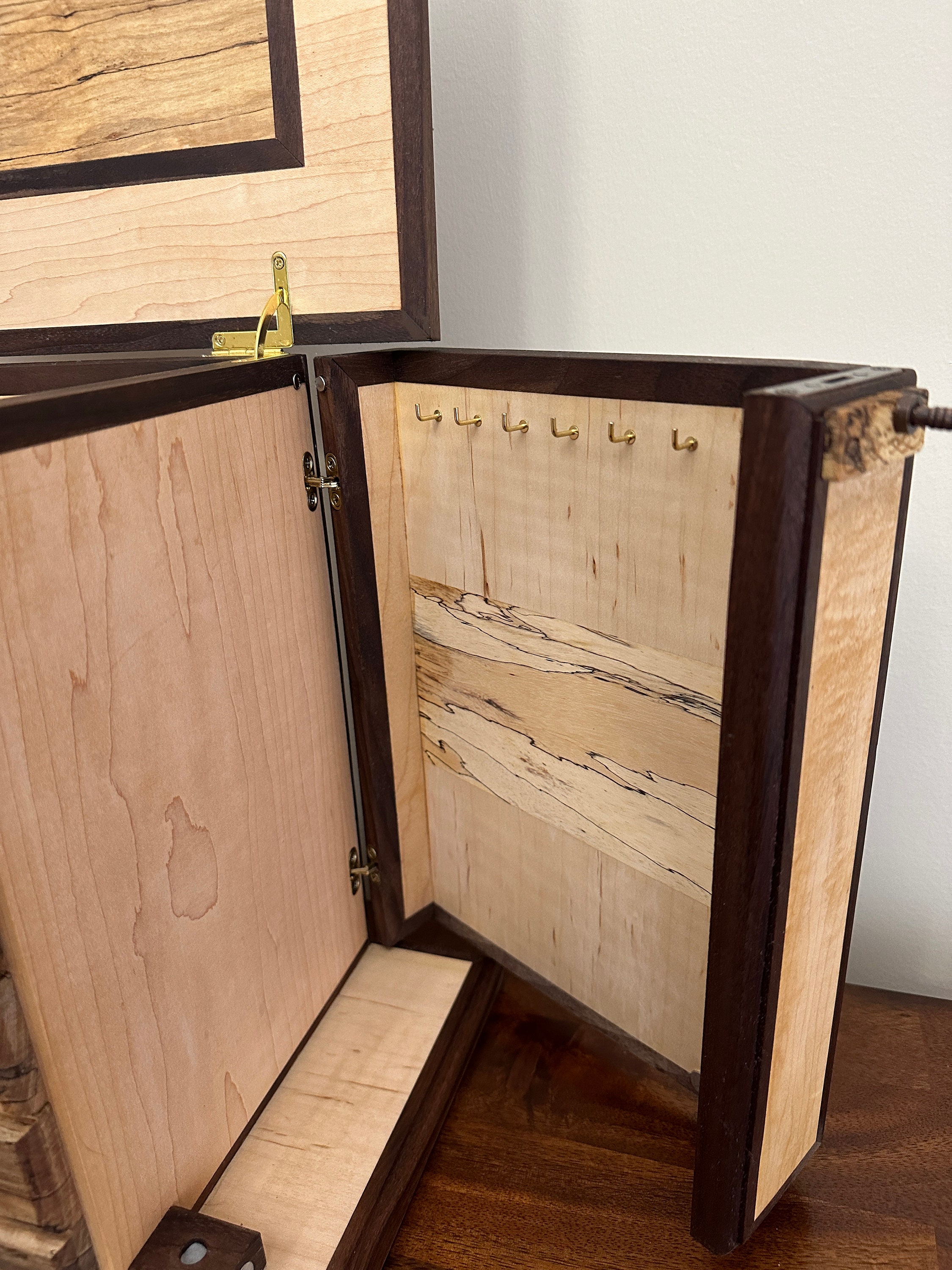 Spalted Maple Locking Jewelry Box: Tamarind & Walnut, Brass Accents - Etsy