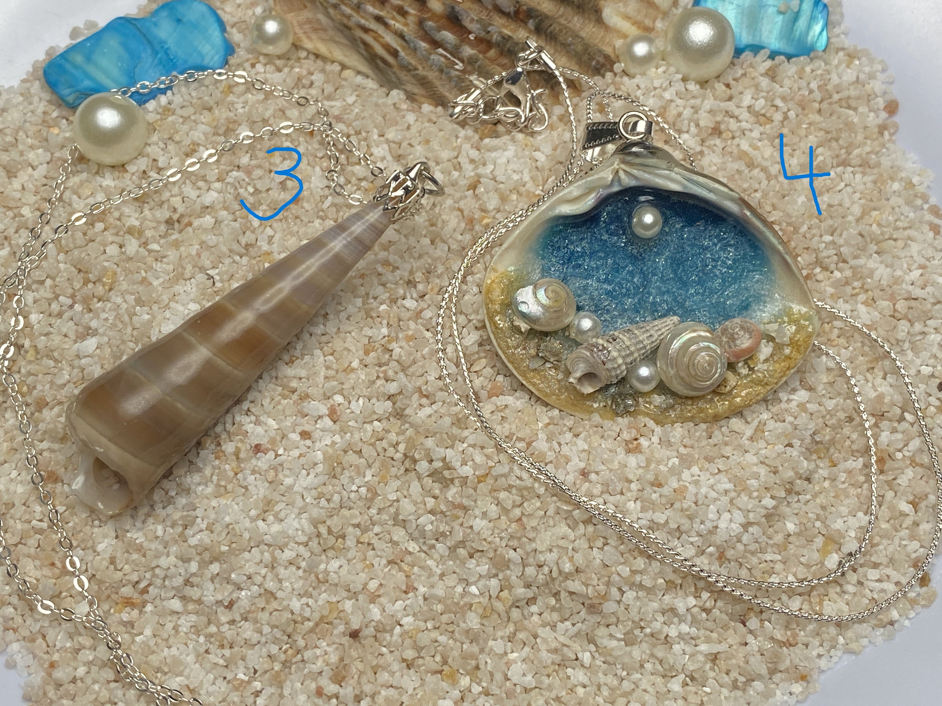 Seashell Necklace, Handmade Resin Art, Ocean and Waves, Sand, Pearls ...
