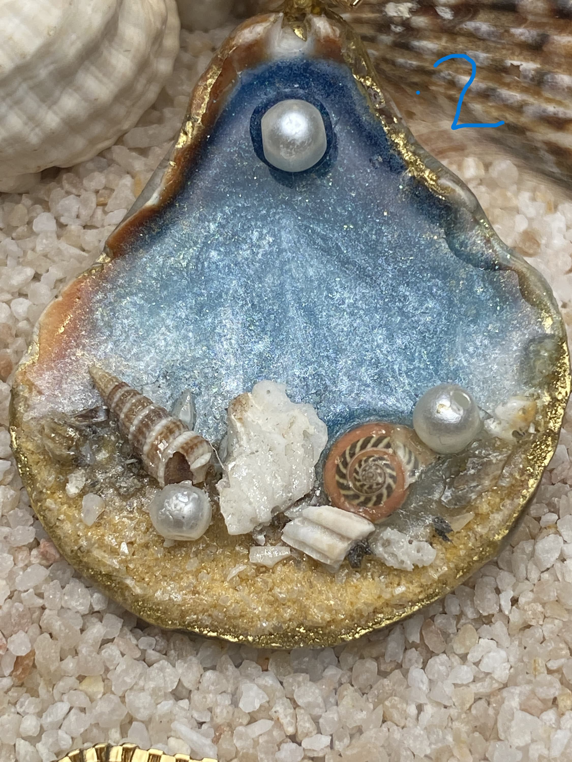 Seashell Necklace, Handmade Resin Art, Ocean and Waves, Sand, Pearls ...