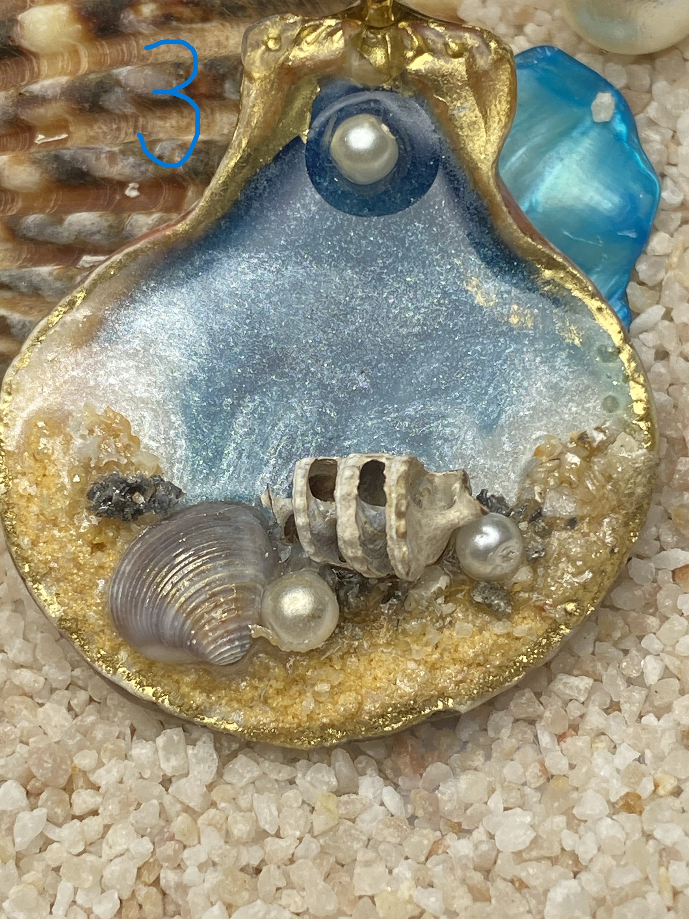 Seashell Necklace, Handmade Resin Art, Ocean and Waves, Sand, Pearls ...