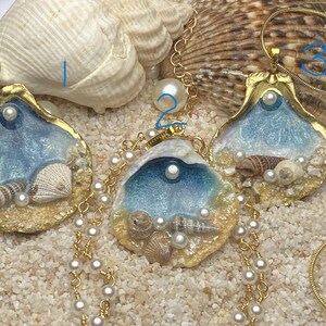 Seashell Necklace, Handmade Resin Art, Ocean and Waves, Sand, Pearls ...