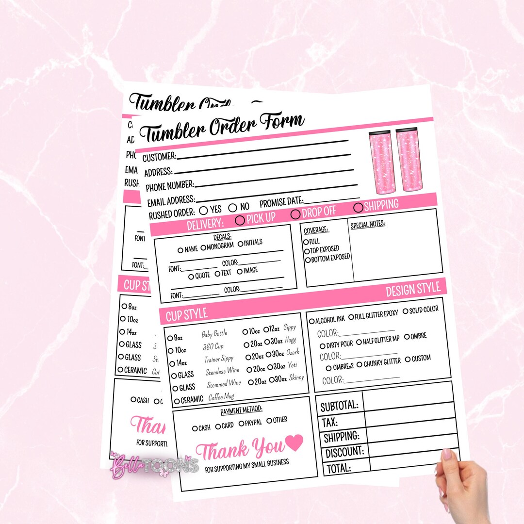 Tumbler Order Form, Modern Simple Tumbler Order Form, Printable Tumbler ...