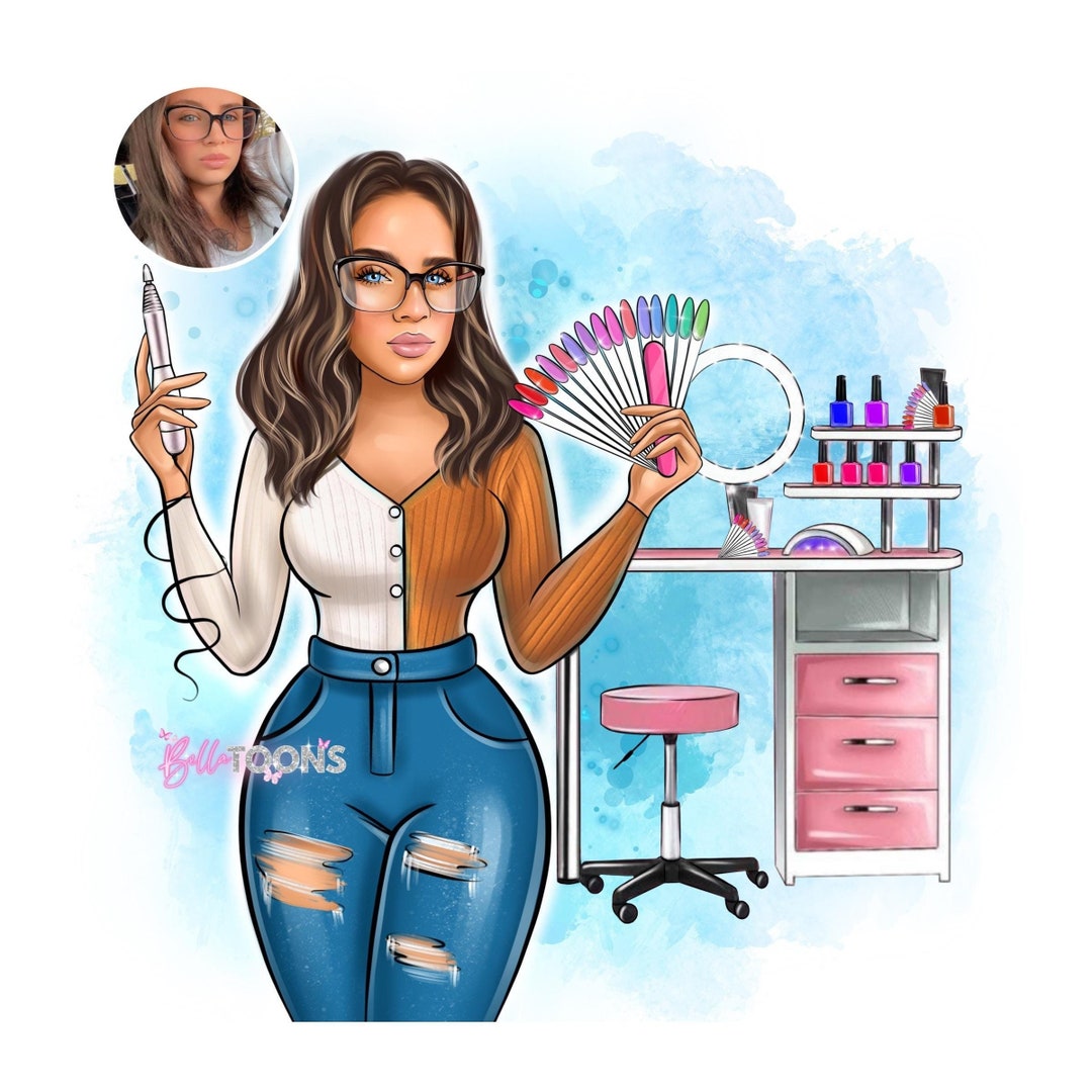 Custom Nail Tech Logo, Personalized Cartoon Logo, Nail Technician Art ...
