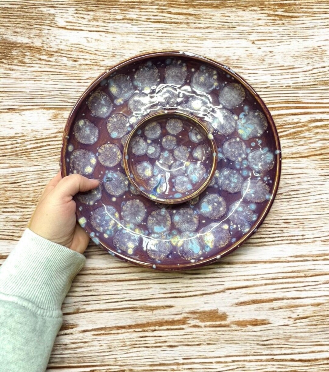 Handmade Pottery Turtle Shell Chip N Dip Chip and Dip Bowl Fruit and ...